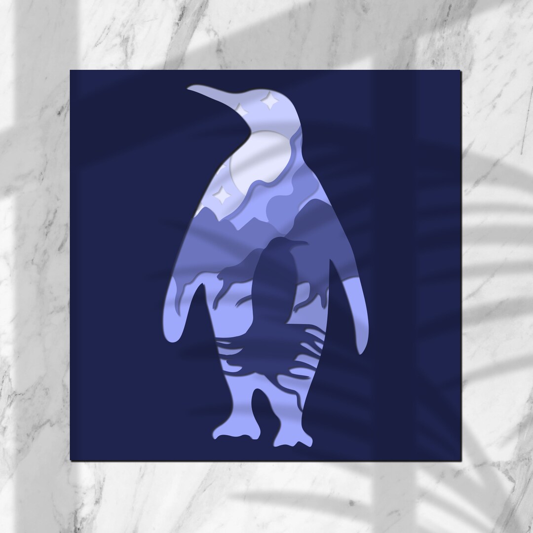 Penguin Shadow Box Svg, 3d Penguin Svg, Penguin Papercraft, Penguin Cut ...
