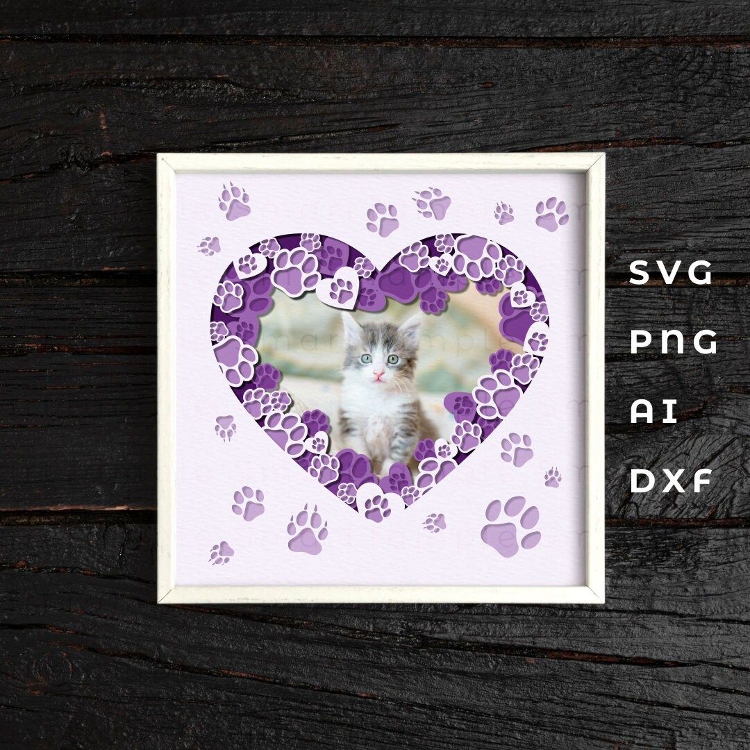 Cat Frame Shadow Box Svg, Cat Photo Frame Svg, Cat Photo Template ...