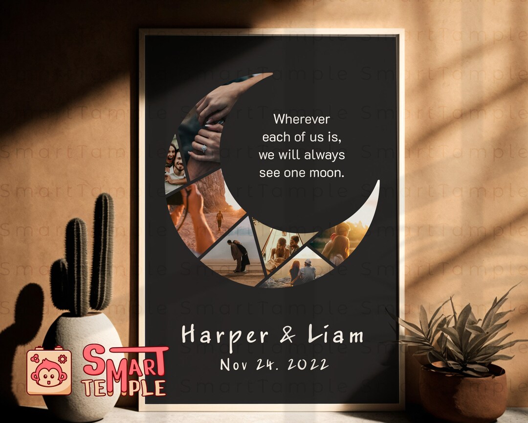 EDITABLE Custom Moon Photo Collage Template Moon Shape - Etsy