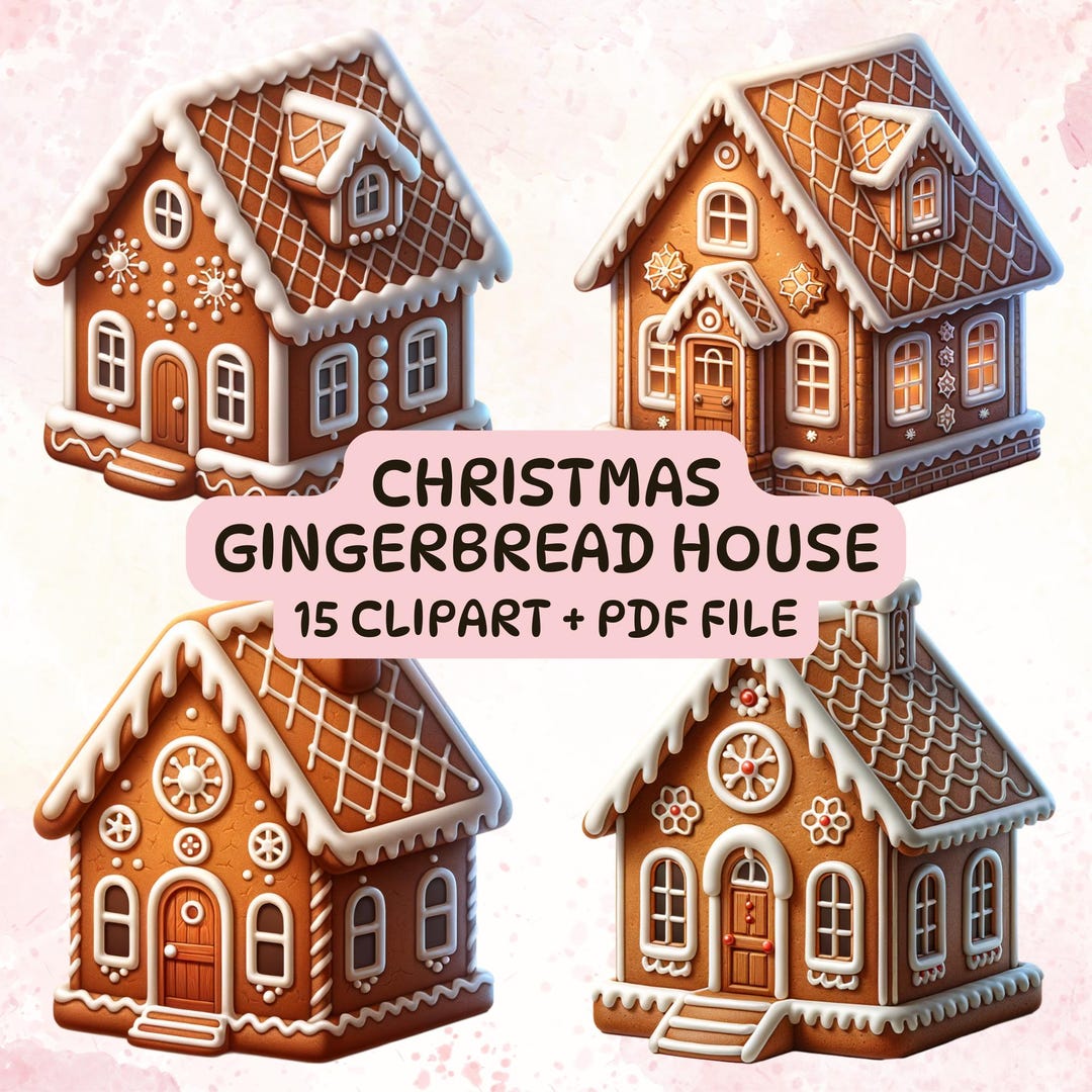 15 Christmas Gingerbread House Clipart Bundle, Commercial Use ...