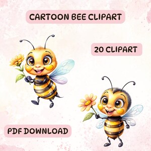 20 Cartoon Bee Clipart, Commercial Use, Easter Ephemera, Easter Junk ...