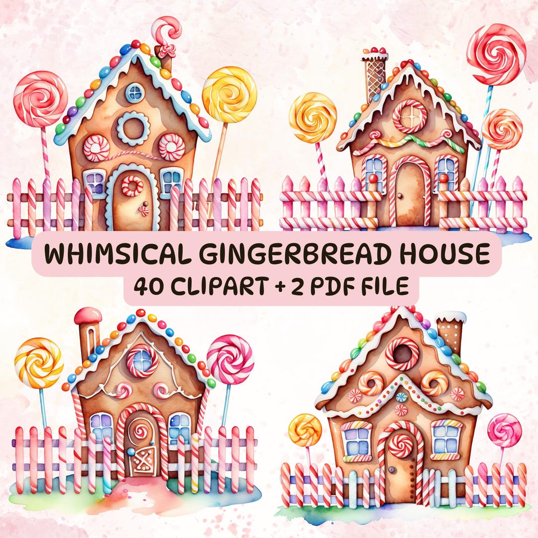 40 Whimsical Gingerbread House Clipart Bundle, Watercolor Pngs ...