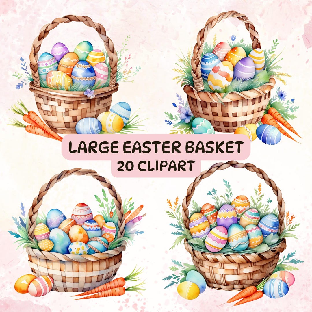 20 Large Easter Basket Clipart, Commercial Use, Easter Ephemera, Easter ...