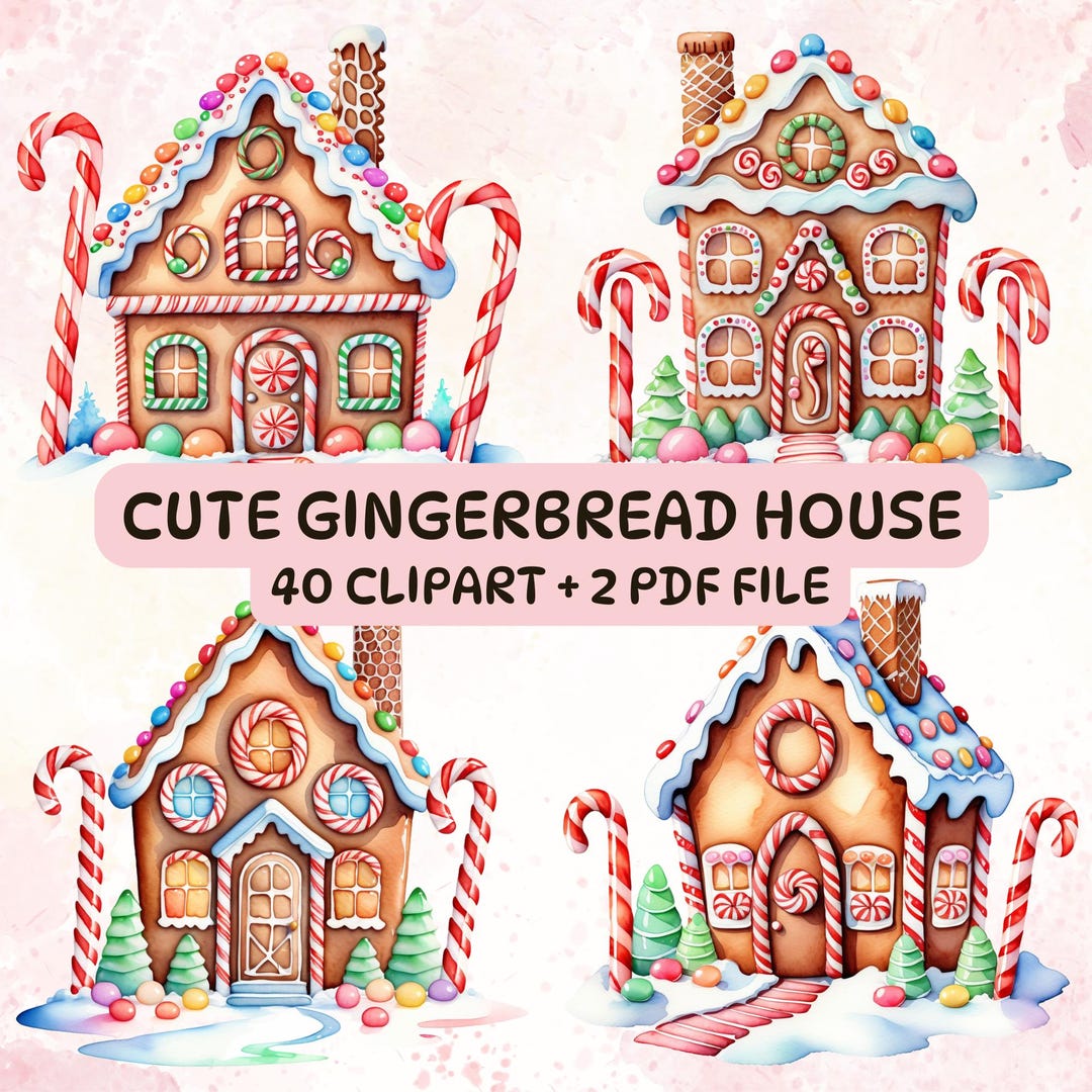 40 Cute Gingerbread House Clipart Bundle, Watercolor, Christmas ...