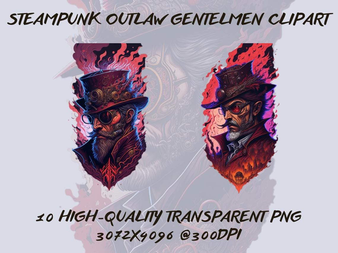 Printable Steampunk Outlaw Gentlemen Clipart 10 Digital Pngs for Crafts ...