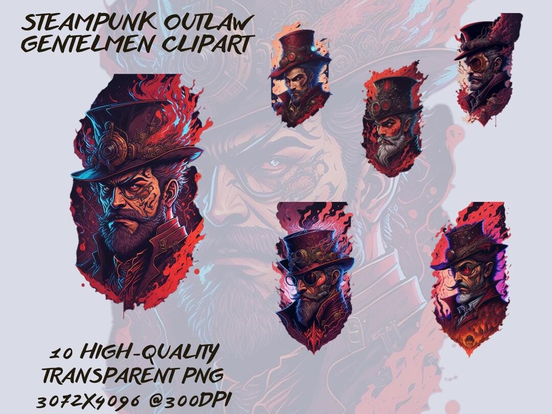 Printable Steampunk Outlaw Gentlemen Clipart 10 Digital Pngs for Crafts ...