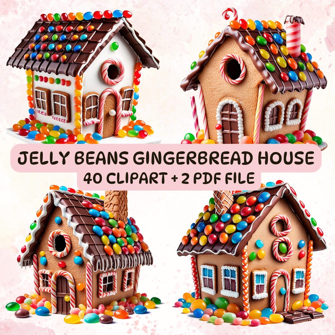 40 Jelly Beans Gingerbread House Clipart Bundle,commercial Use ...