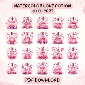 Love Potion Watercolor Clipart | Romantic Pink Bottle PNG | Sparkle ...