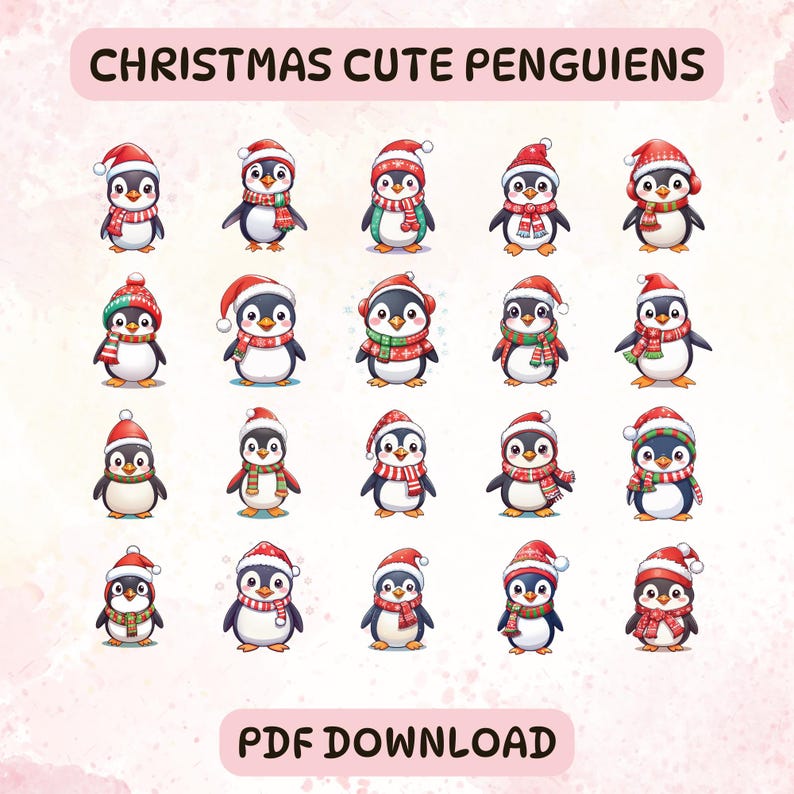 40 Christmas Cute Penguins Clipart Bundle,commercial Use,whimsical ...