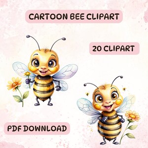 20 Cartoon Bee Clipart, Commercial Use, Easter Ephemera, Easter Junk ...