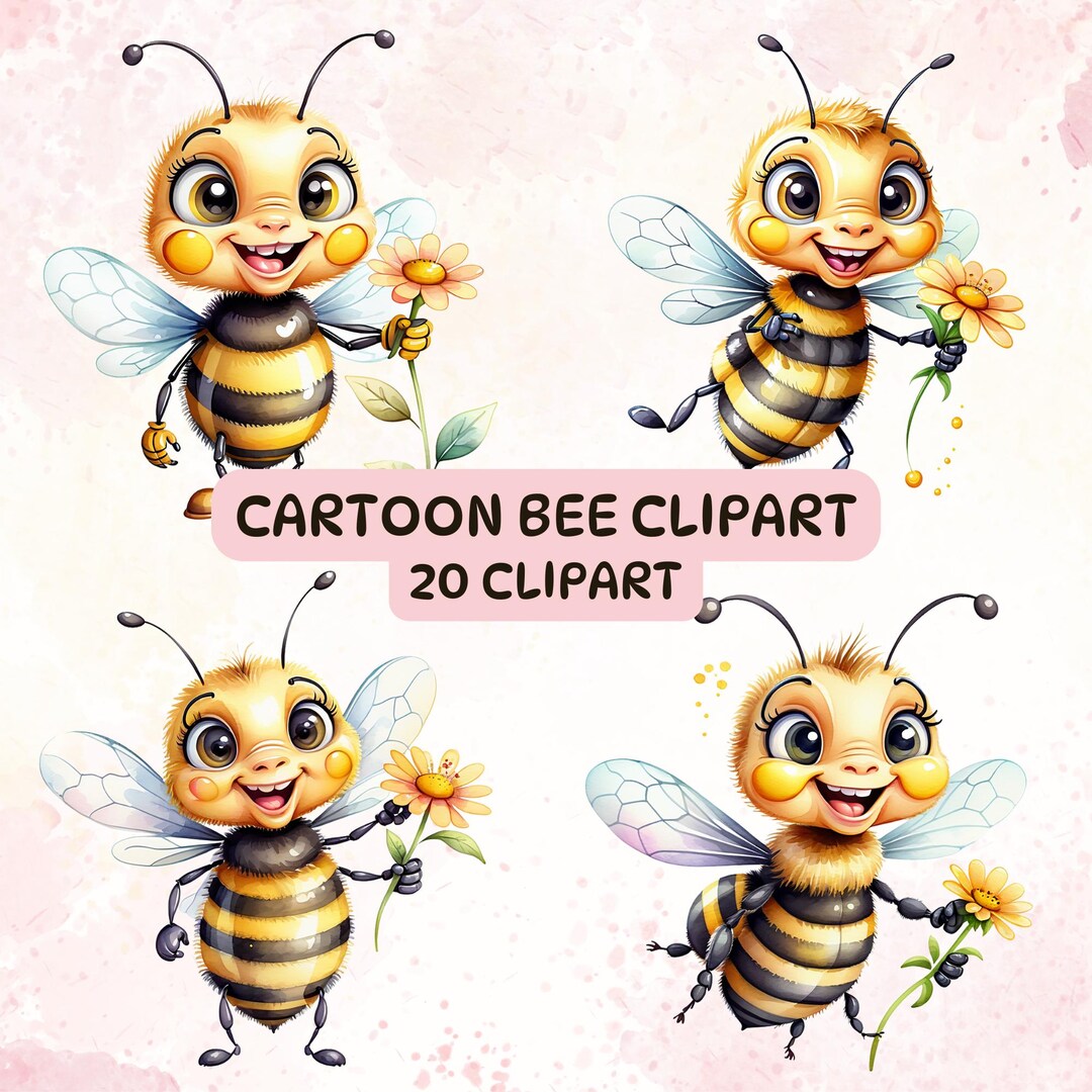 20 Cartoon Bee Clipart, Commercial Use, Easter Ephemera, Easter Junk ...