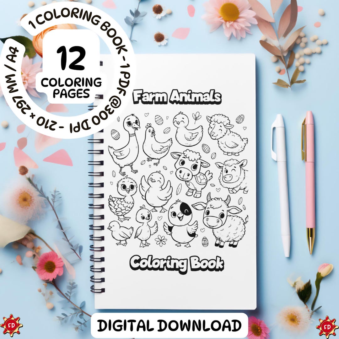Farm Animal Coloring Book - Educational Fun for Kids - 12 PNG & PDF ...