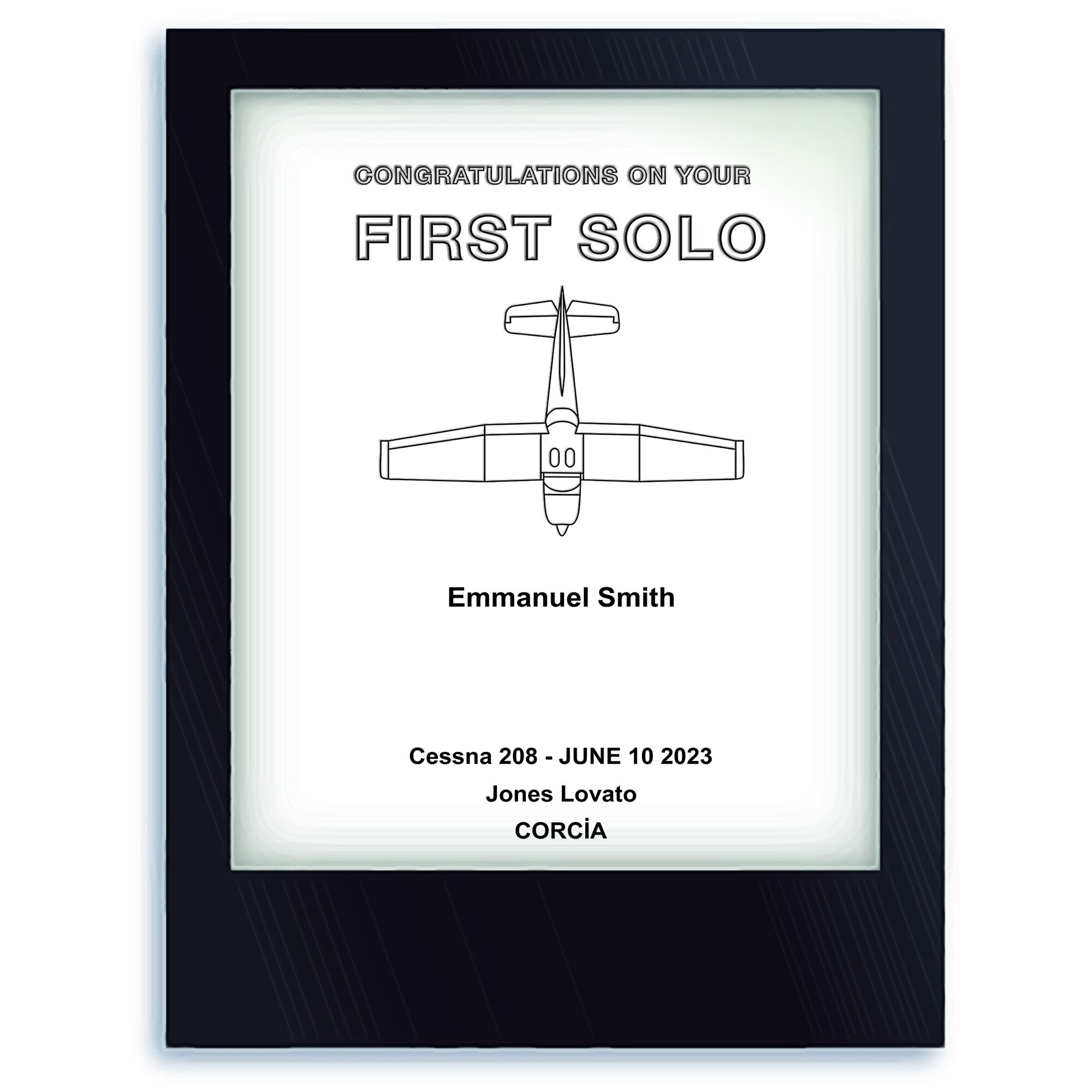 Pilot First Solo Flight Award, Plaque Fillable Pdf, Personalized Pilot ...