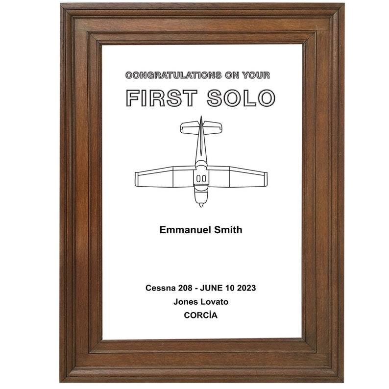 Pilot First Solo Flight Award, Plaque Fillable Pdf, Personalized Pilot ...