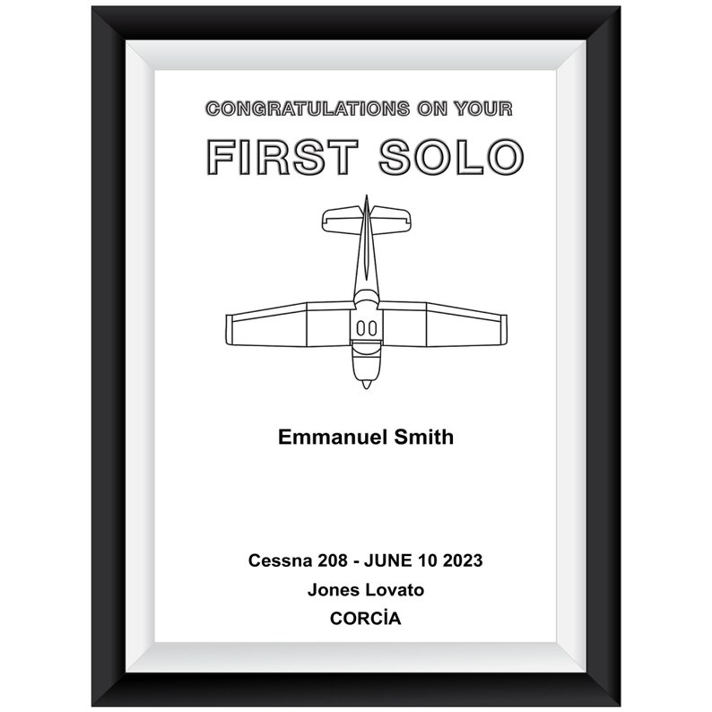 Pilot First Solo Flight Award, Plaque Fillable Pdf, Personalized Pilot ...