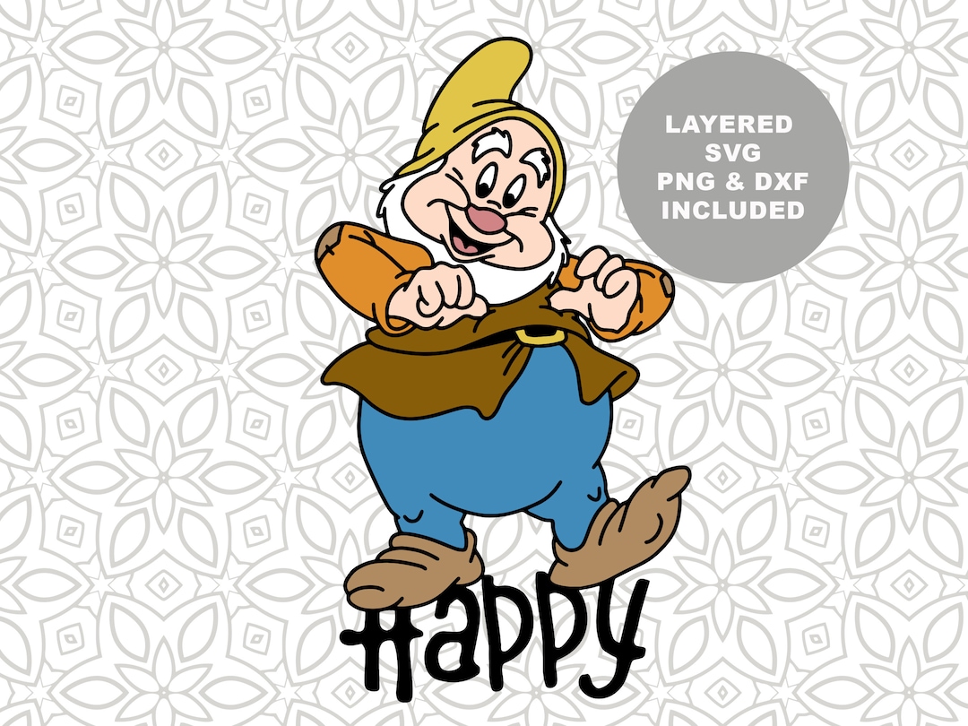 Happy From Snow White SVG Cut File, Happy Dwarf, Clipart, PNG, Instant ...