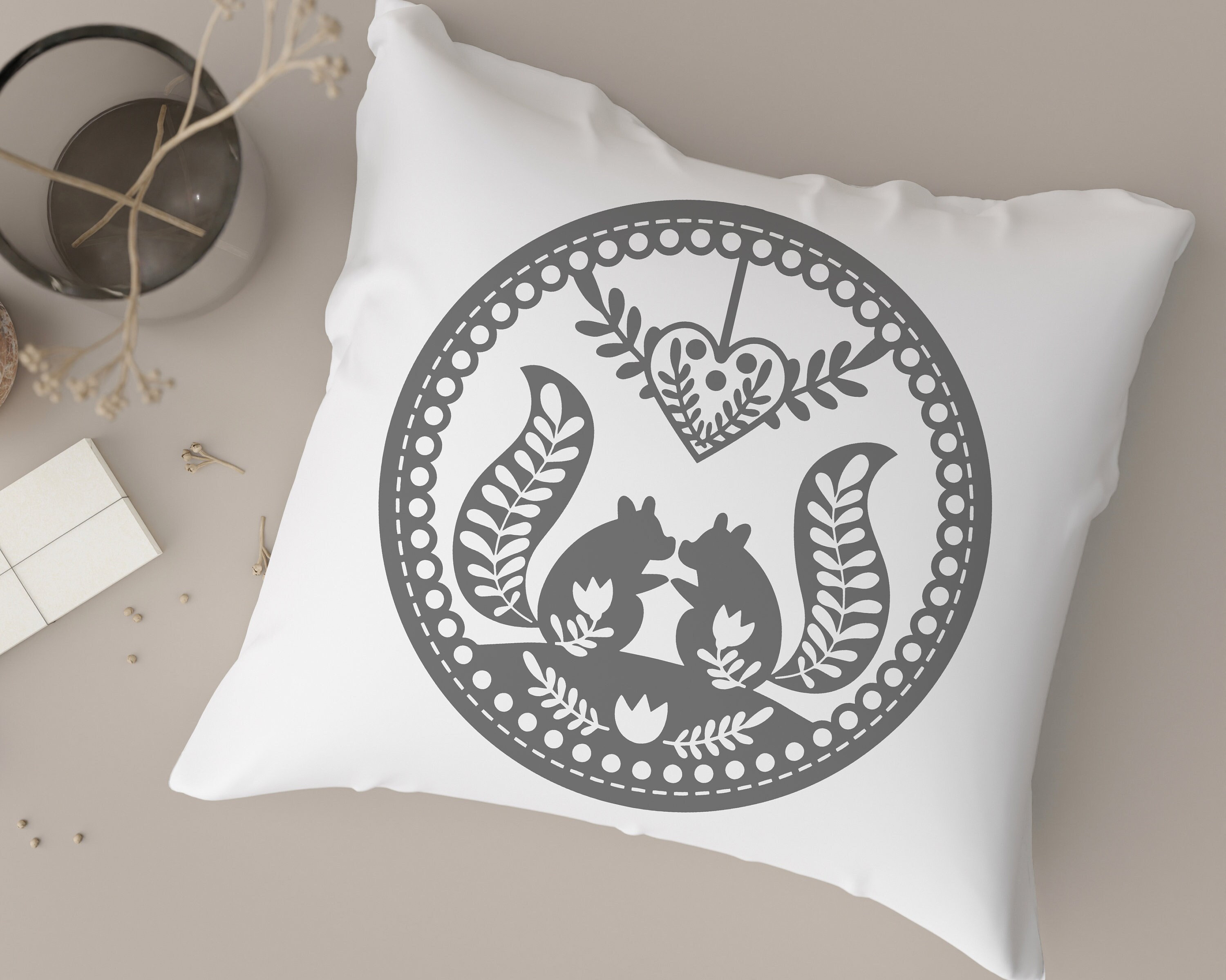 Squirrel Folk Art SVG Cut File, Nordic, Scandinavian Folk Art, Clipart ...