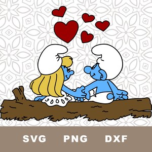 Smurfette and Boyfriend Smurf SVG Cut File, Cute Love Scene, Clipart ...