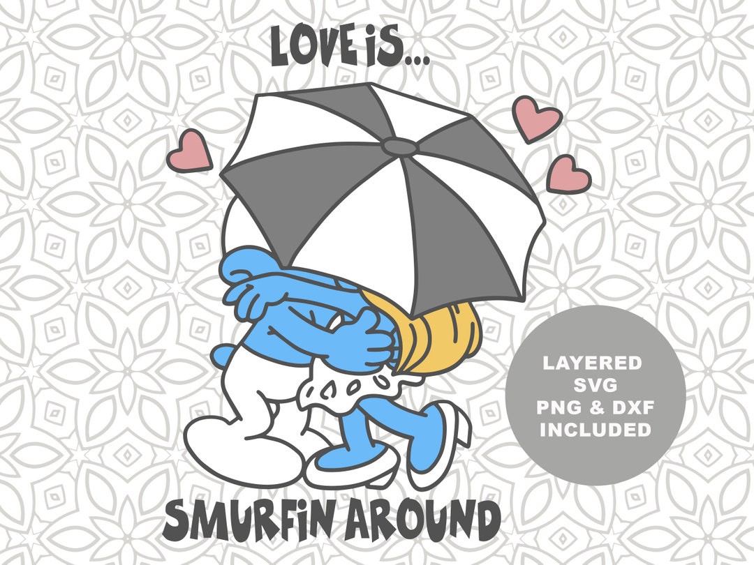 In Love Smurf SVG Cut File, Smurf Couple SVG Cut File, Clipart, PNG ...