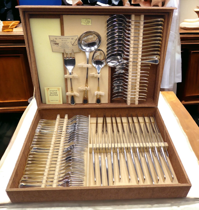 Cutlery Argenteria Reale GOTTINGHEN 75 PCS. 1960s Silver Plated & 24K ...