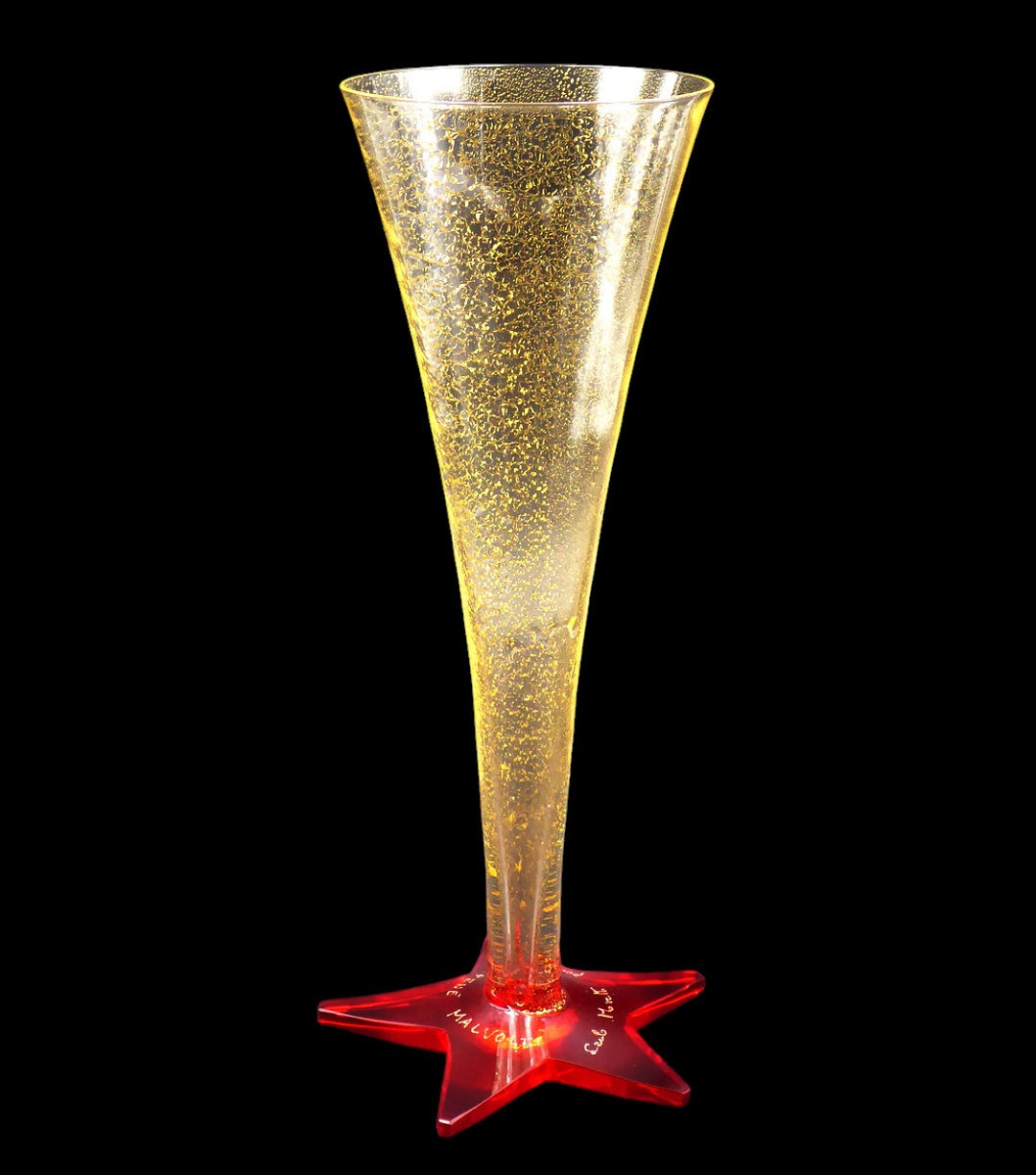 Carlo Moretti, 1934-2008 red Star Champagne Glass, Murano Glass and 24k ...