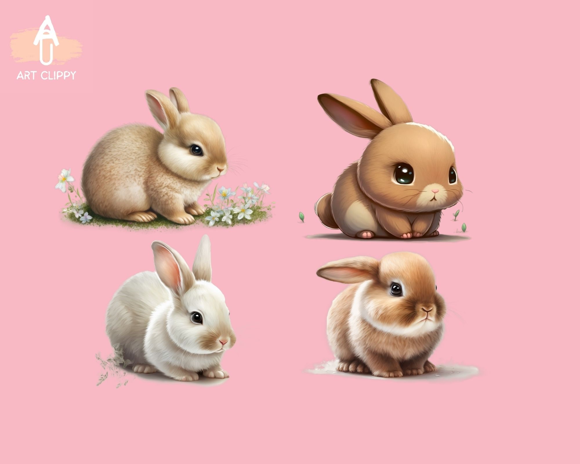 Cute Baby Bunny PNG Clipart Bundle - Etsy