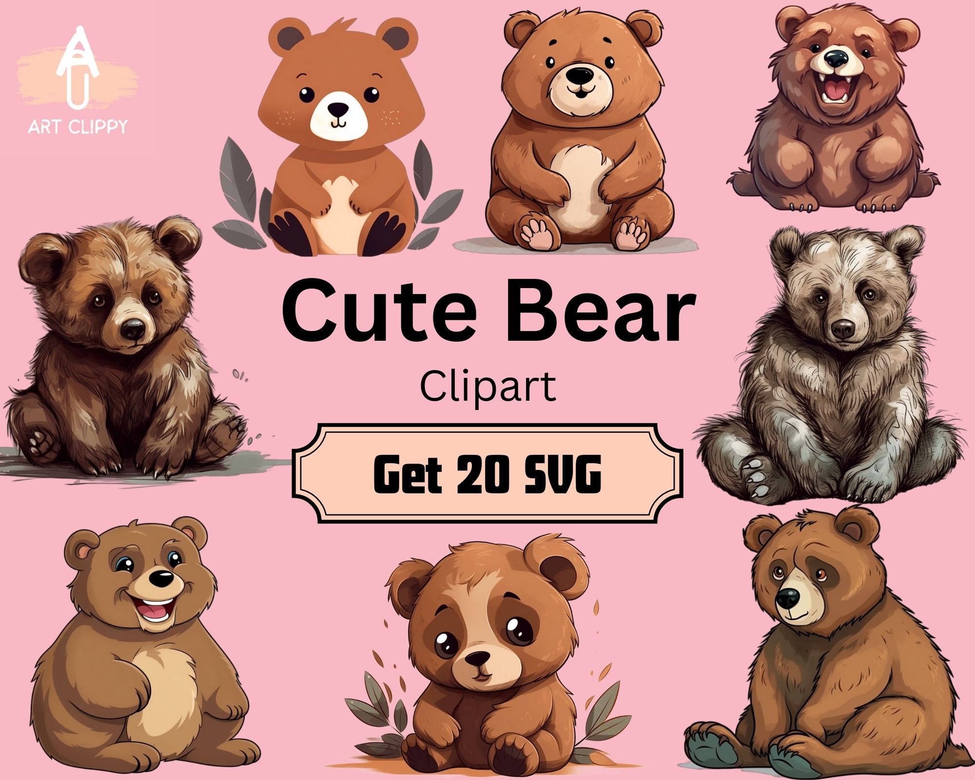 Cute Teddy Bear SVG Clipart Bundle - Etsy