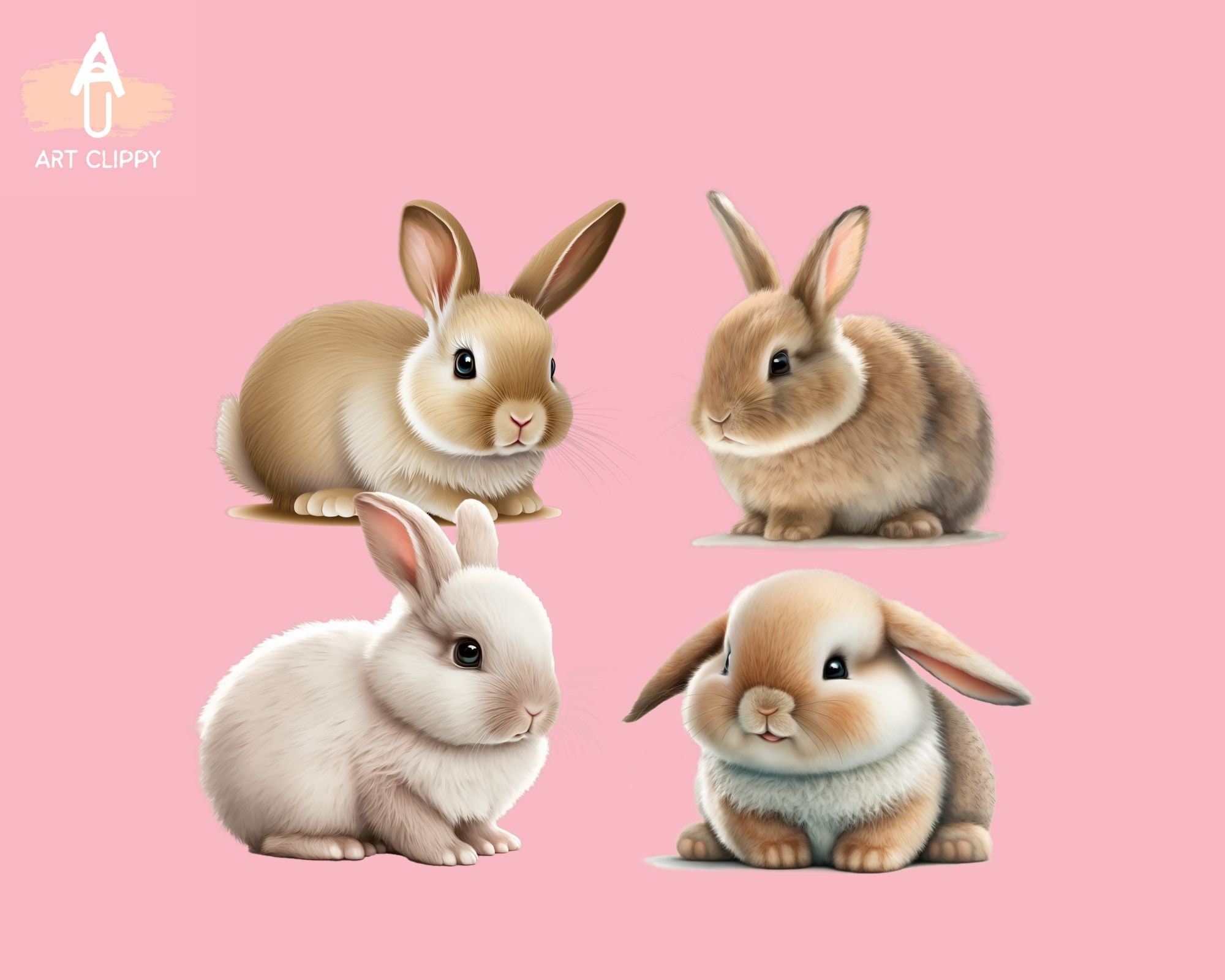 Cute Baby Bunny PNG Clipart Bundle - Etsy