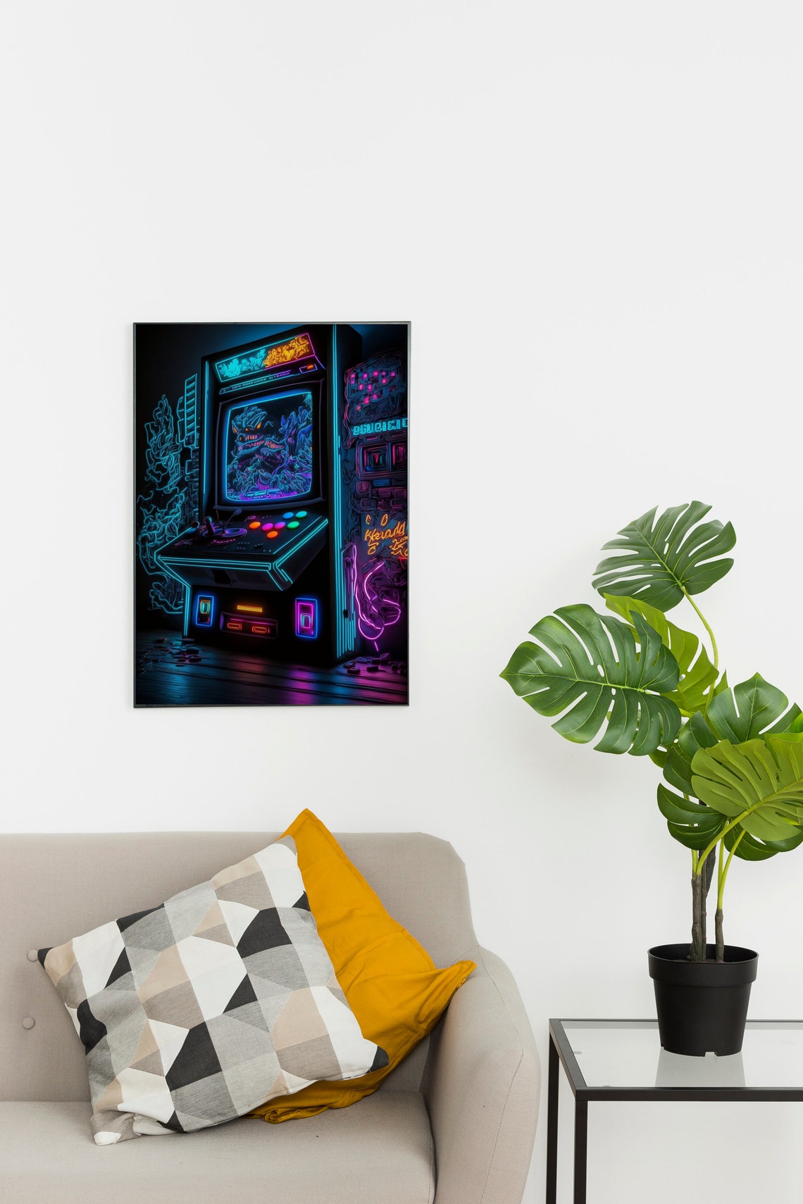 Retro Arcade: Digital Print Neon Arcade Machine Poster With - Etsy