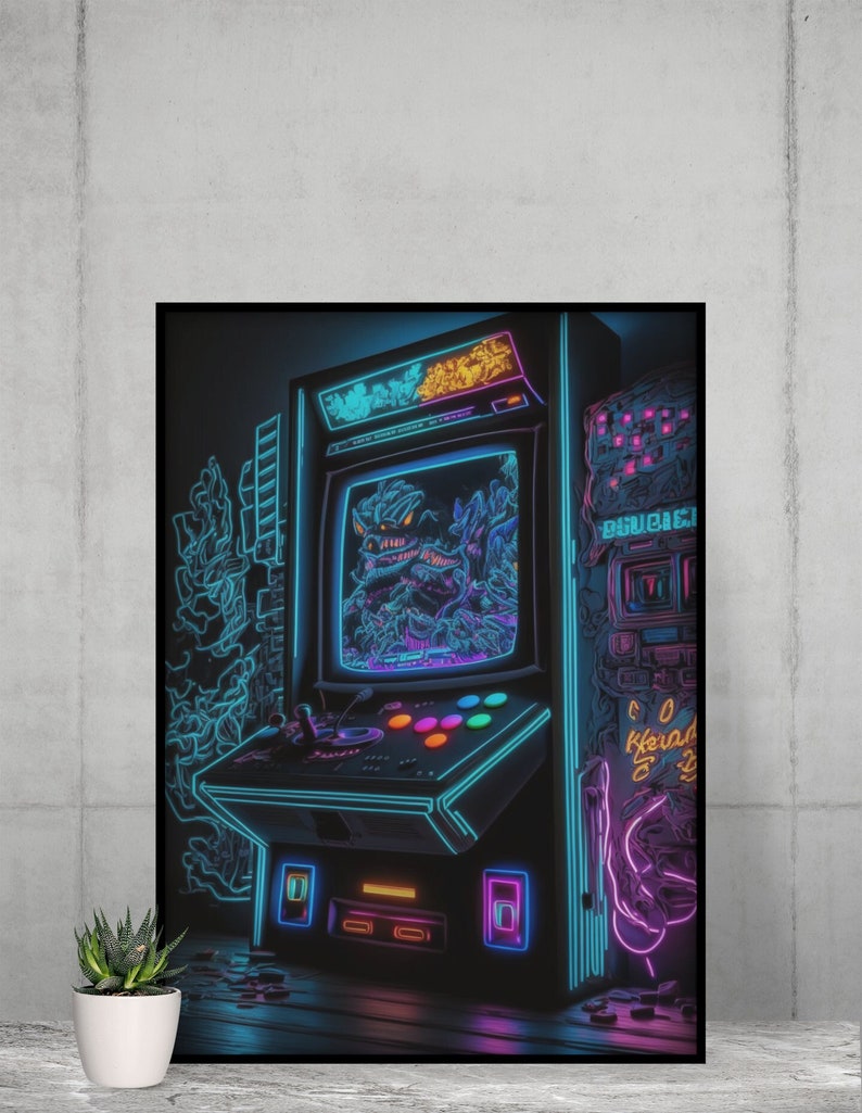 Retro Arcade: Digital Print | Neon Arcade Machine Poster With a Vintage ...