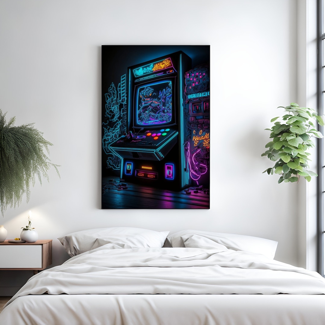 Retro Arcade: Digital Print | Neon Arcade Machine Poster With a Vintage ...