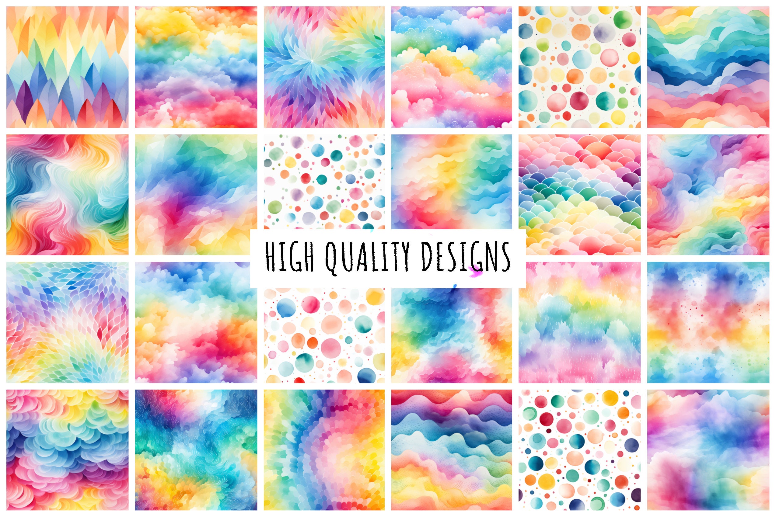 50 PACK Watercolor Rainbow, Digital Papers, Seamless Pattern, Pastel ...