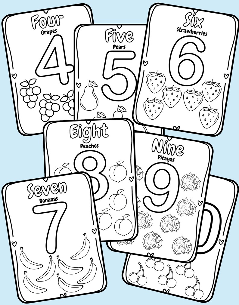 1-10 Numbers Coloring Pages Fruit Themed 10 Numbers Printable Sheets ...