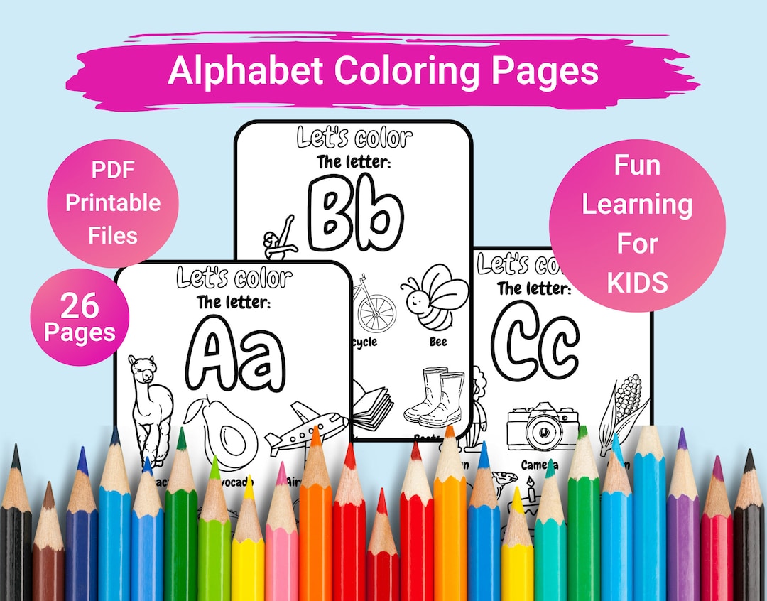 26 Alphabet Coloring Pages Printable ABC Book Fun Learning for Kids ...