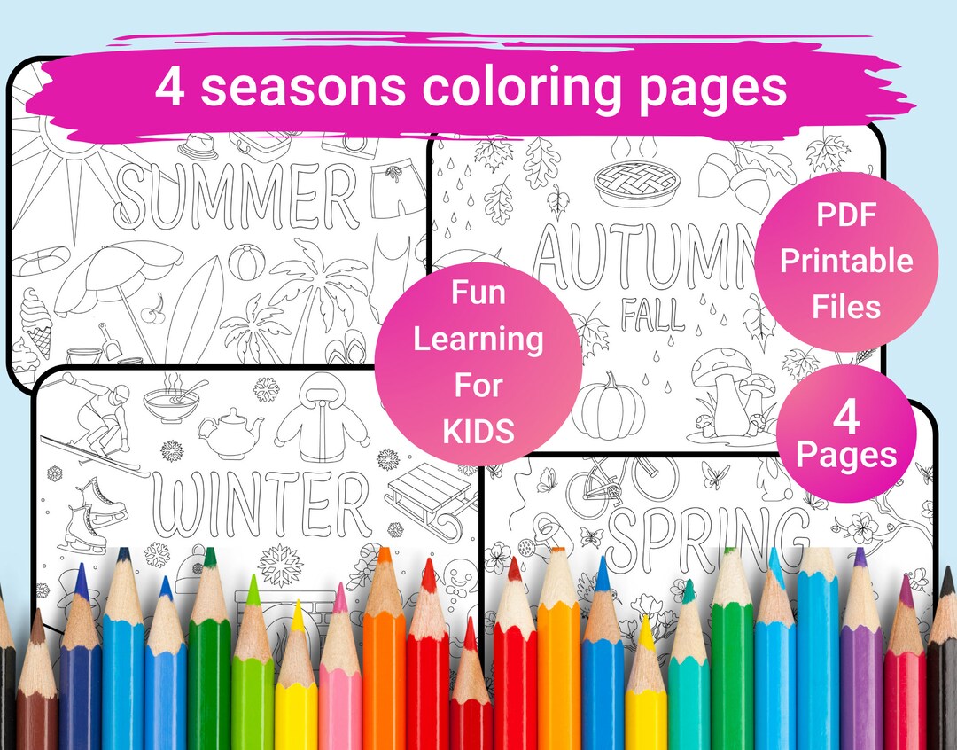 4 Seasons Coloring Pages Printable Sheets Spring, Summer, Autumn ...