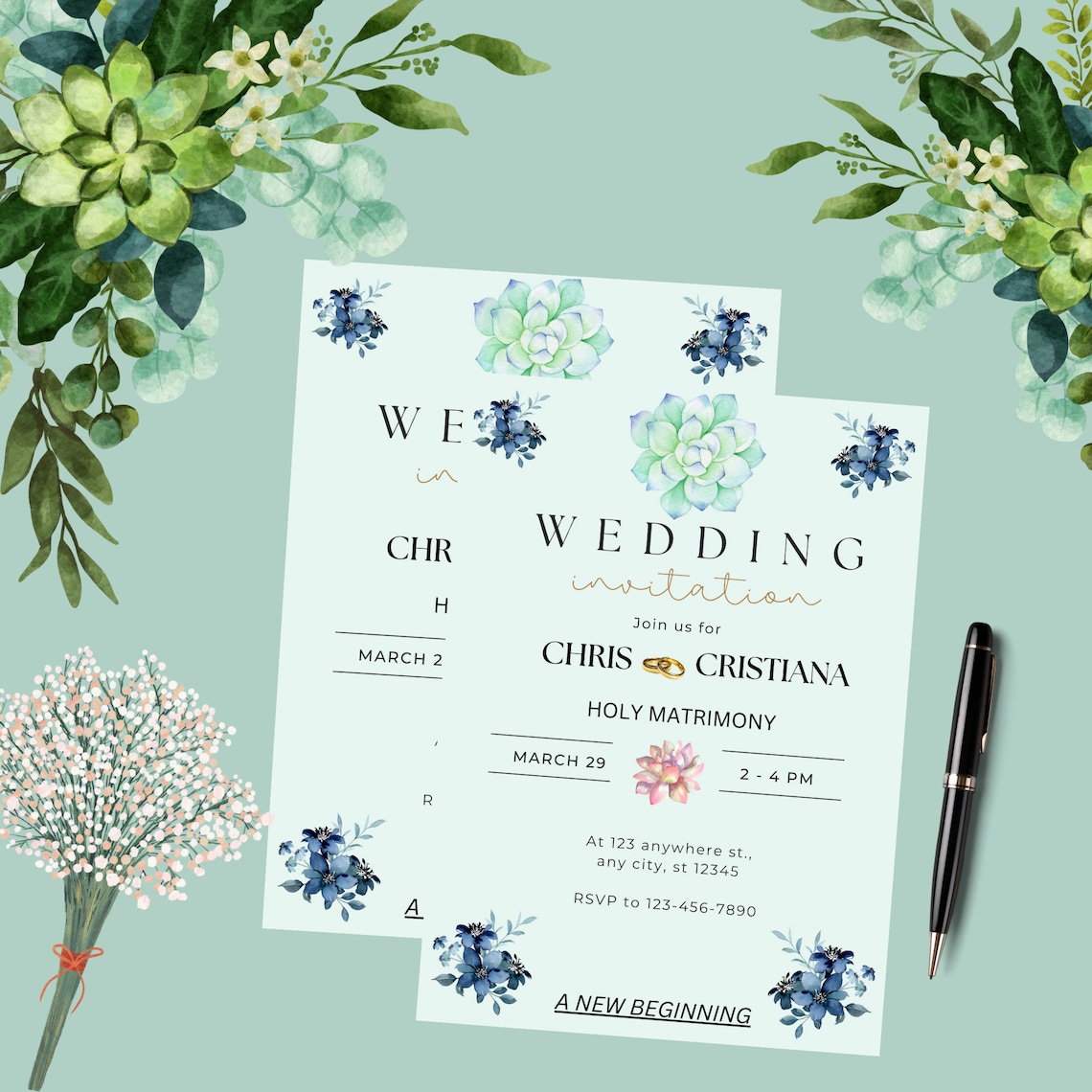 Wedding Invitation Template Canva Template Invitation - Etsy