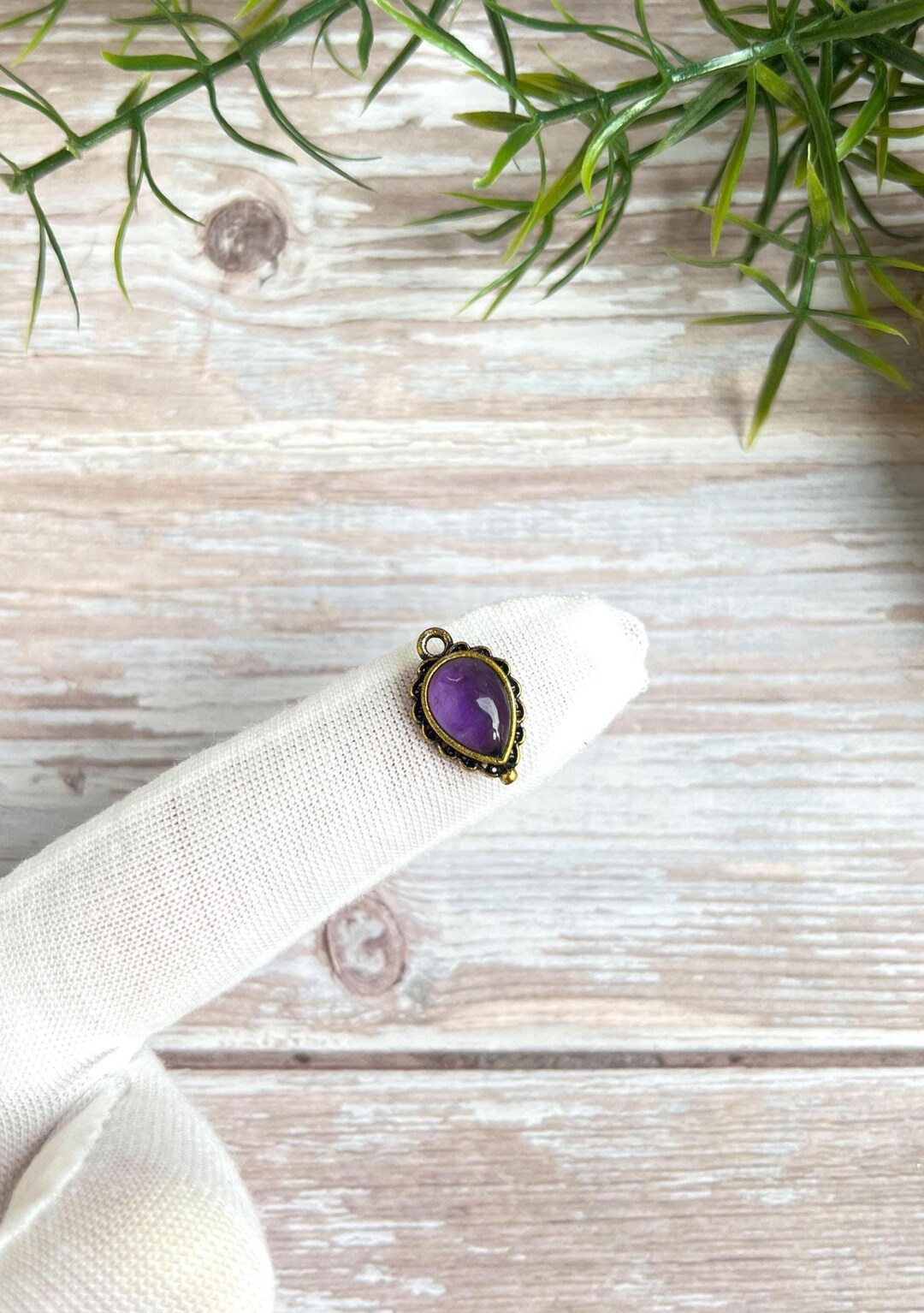 Small Drop-shaped Brass Pendant With Gemstone, Charm With Two Eyelets ...