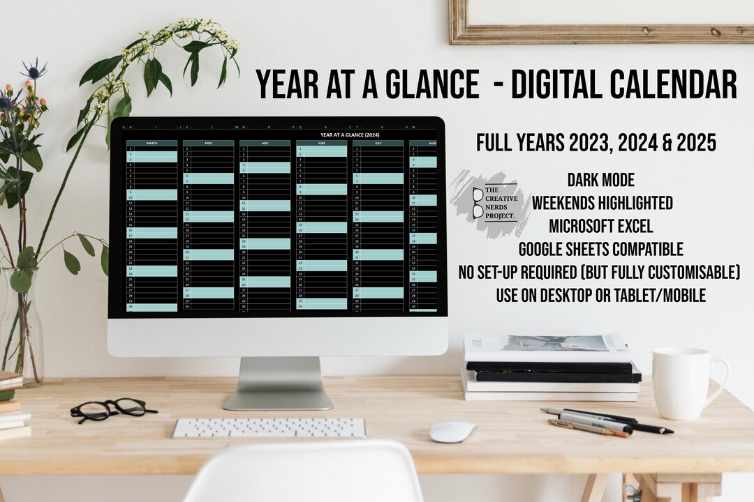Year at a Glance Template Excel Google Sheets Yearly - Etsy