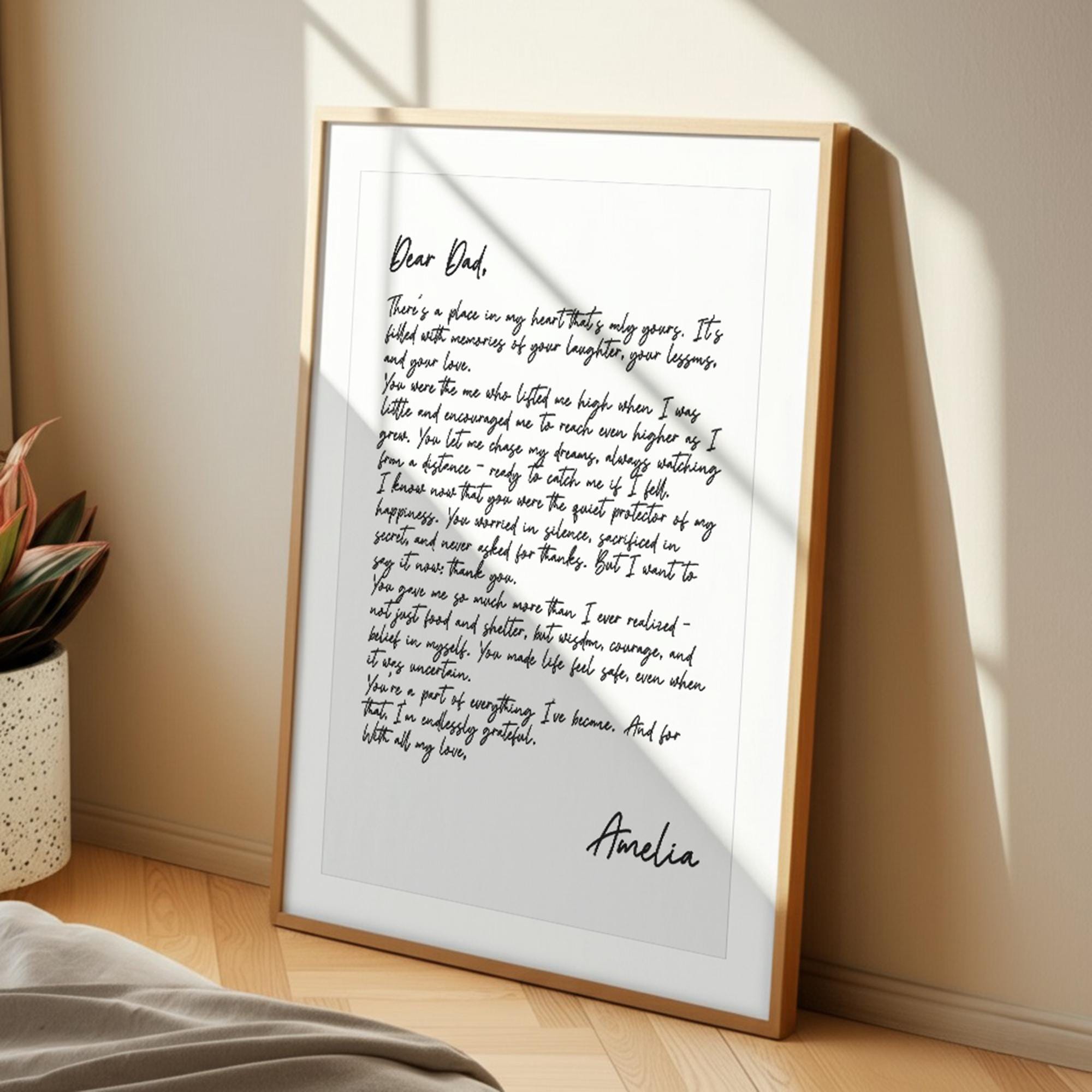 Dear Dad Framed Letter Gift – Personalized Message – Custom Handwriting ...