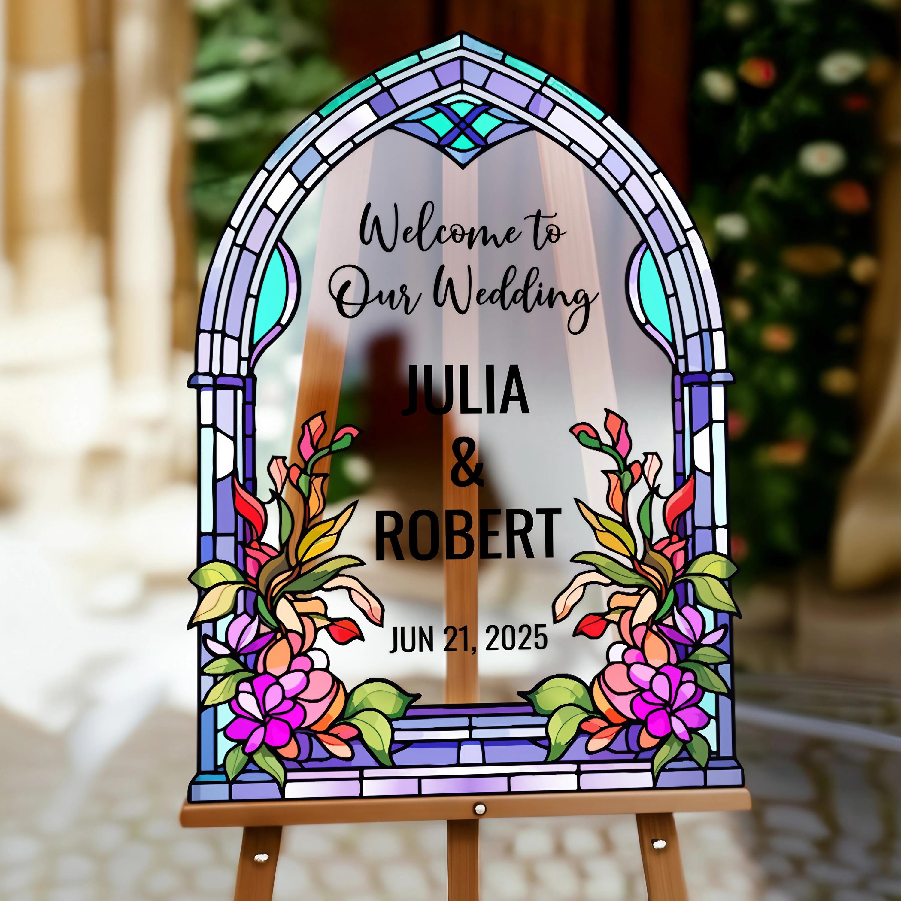 Stained Glass Style Acrylic Wedding Sign – Elegant Custom Board With ...