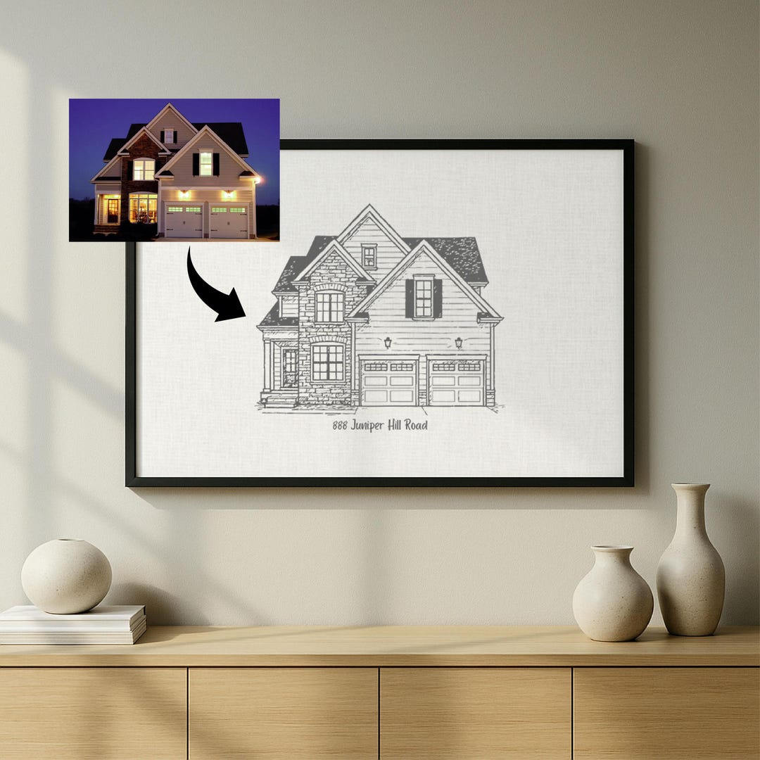 House Sketch Fabric Wall Art – Custom Home Portrait Print With Frame ...