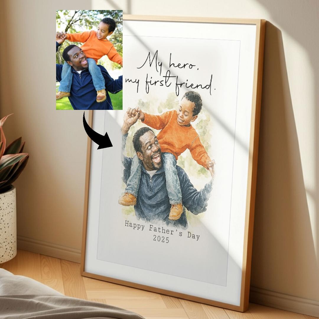 Watercolor Photo Art for Dad – Custom Family Portrait Print – Father’s ...