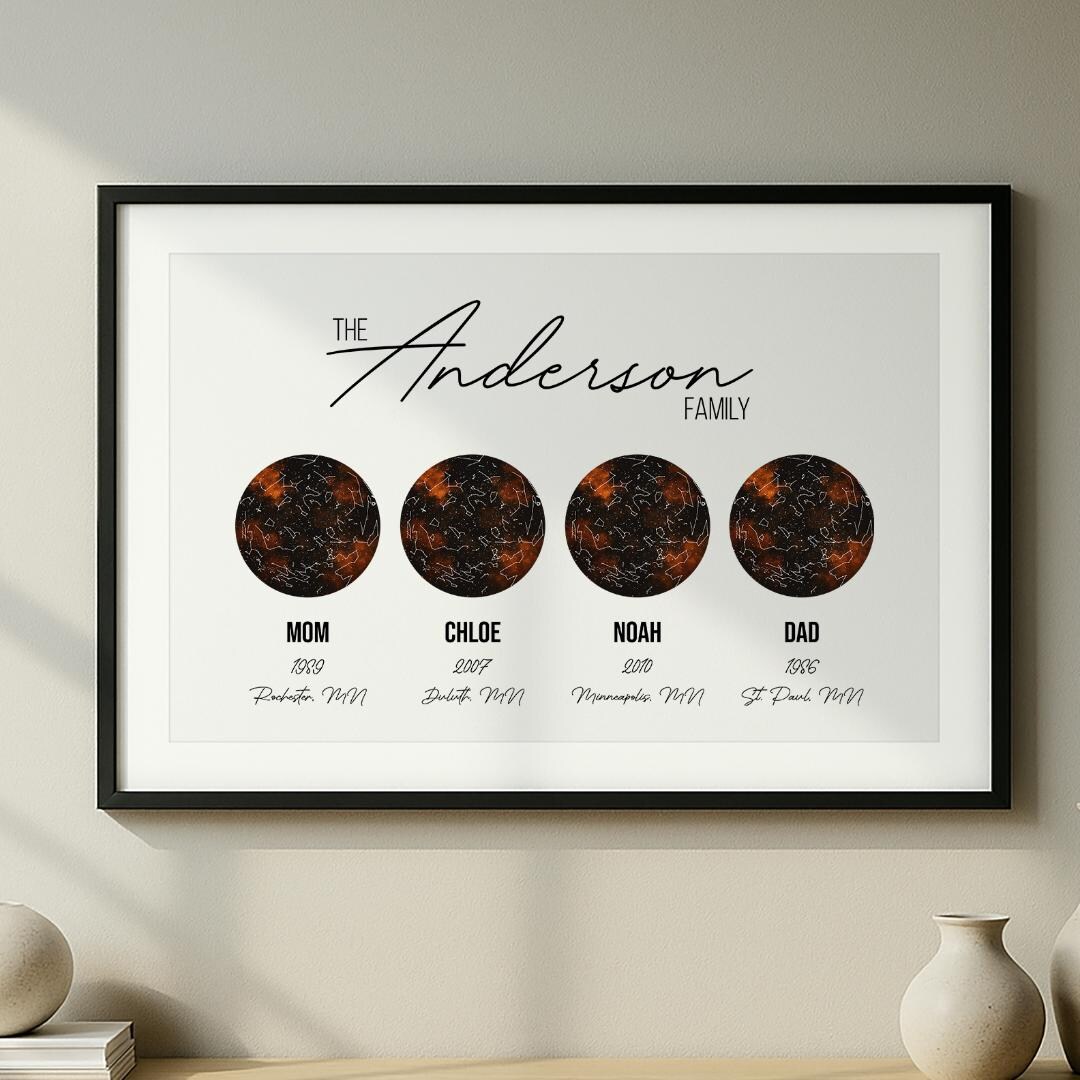 Personalized Family Star Map Print – 4 Sky Maps With Names & Locations ...