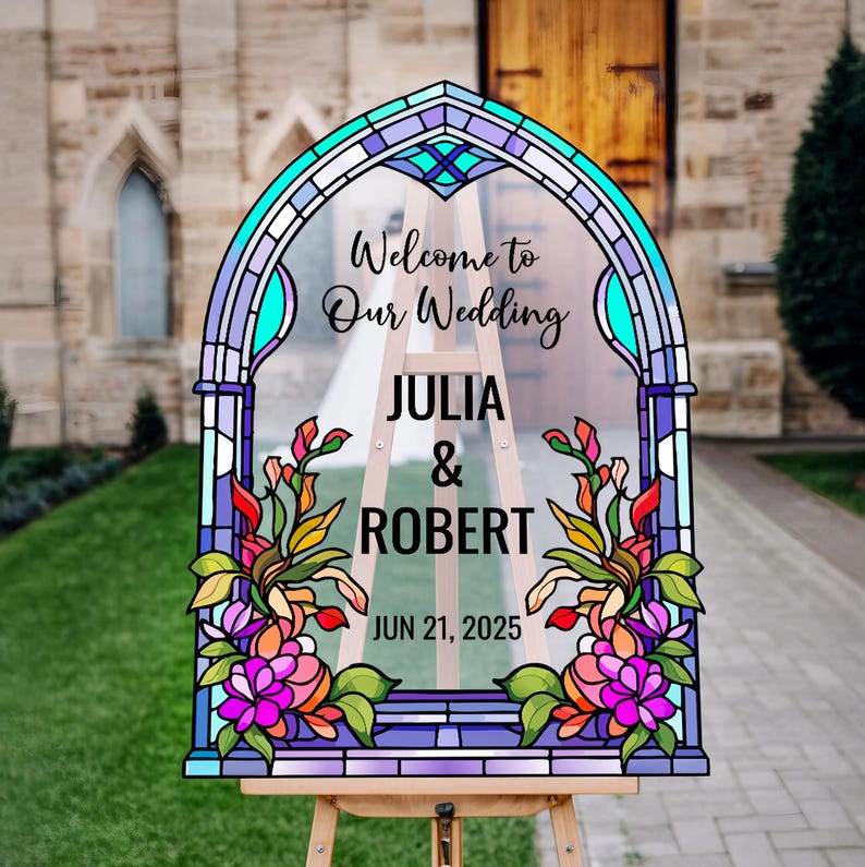 Stained Glass Style Acrylic Wedding Sign – Elegant Custom Board With ...