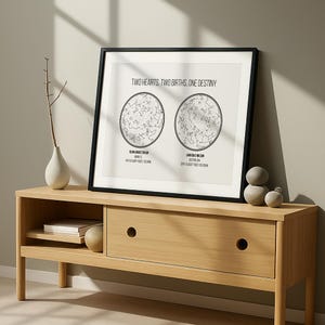 Custom Dual Star Map Wall Art, Personalized Sky Chart Poster, Birthday ...