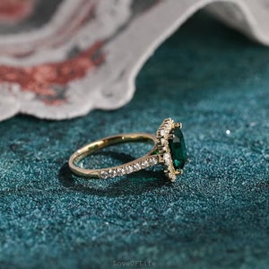 Solid Gold Emerald Cut Moissanite Engagement Ring Dark Green Promise ...