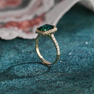 Solid Gold Emerald Cut Moissanite Engagement Ring Dark Green Promise ...