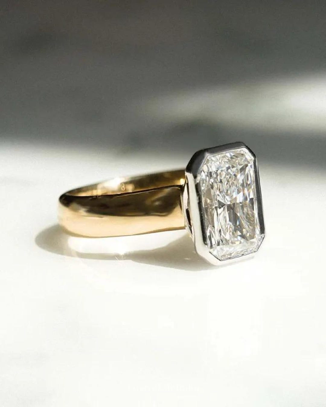 2 CT Radiant Cut Bezel Set Moissanite Engagement Ring Crushed Iced ...