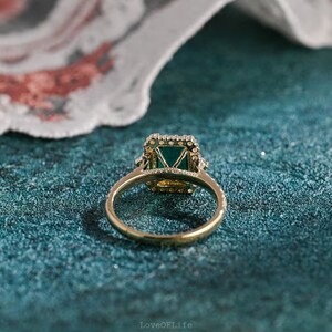 Solid Gold Emerald Cut Moissanite Engagement Ring Dark Green Promise ...