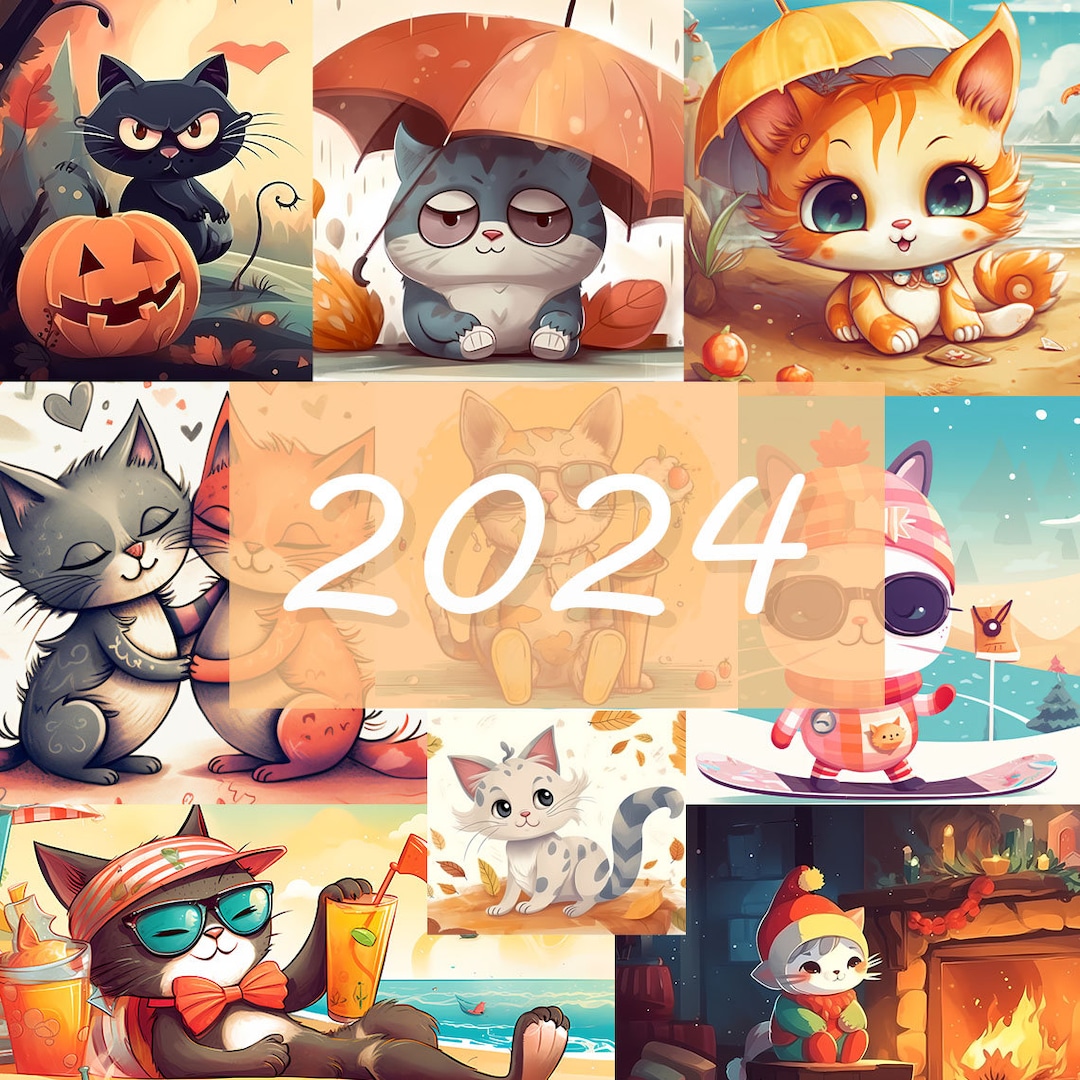 Cat Calendar 2024, Print-at-home, Cute Wall and Desktop Calendar - Etsy